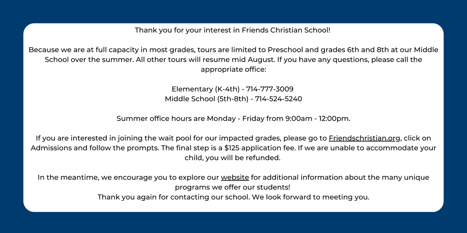 Admission | One of the best private Christian schools in Yorba Linda